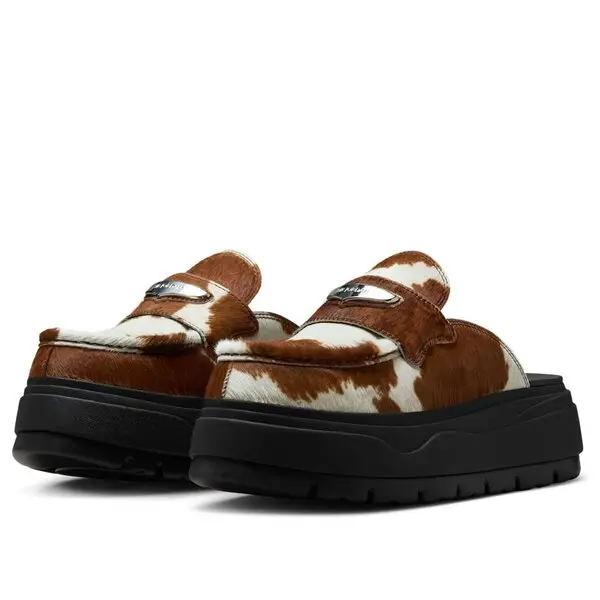 JORDAN Cow Print Platform Mules - Black/baroque Brown/metallic Silver