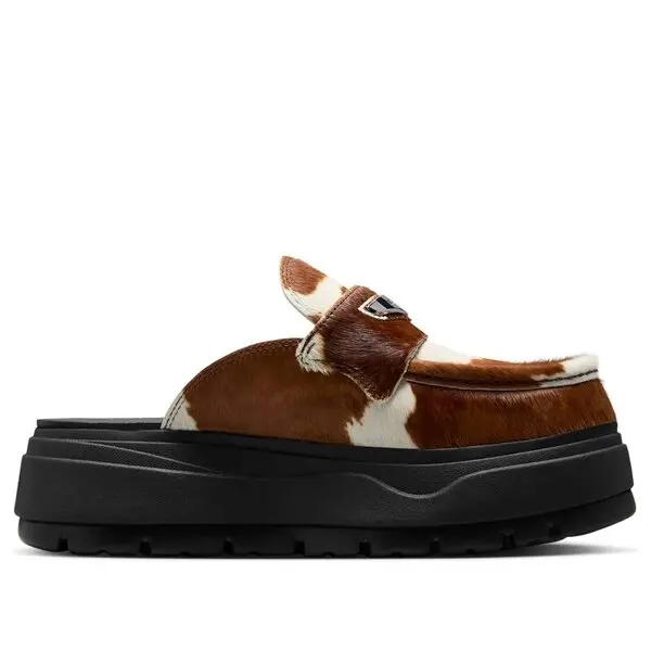 JORDAN Cow Print Platform Mules - Black/baroque Brown/metallic Silver