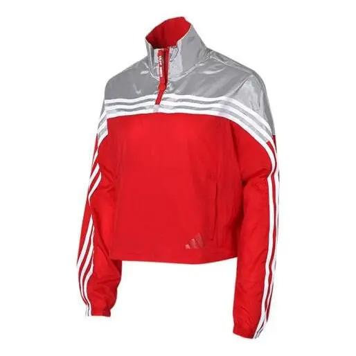 Adidas Cropped Hooded Jacket With Tatting Stitching - Redgraymulti-color