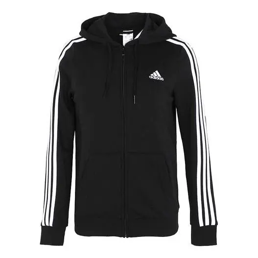 Adidas Contrasting Colors Stripe Sports Hooded Jacket Autumn Black - Default Color