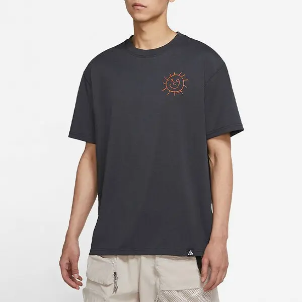 Nike X Smiling Face Logo Round Neck Breathable Short Sleeve Gray
