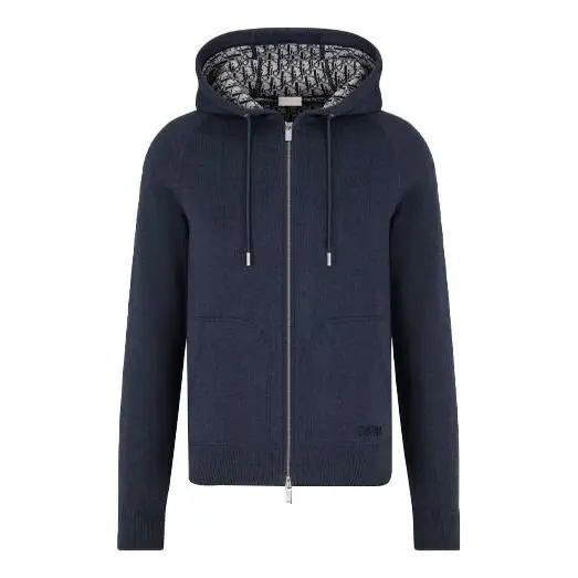 Dior Ss21 Loose Zipper Hooded Jacket - Blue