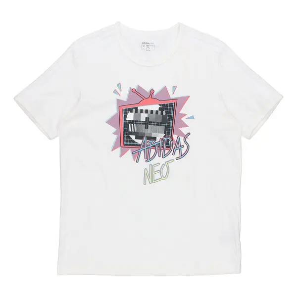 Adidas Neo Funny Printing Sports Round Neck Short Sleeve - White