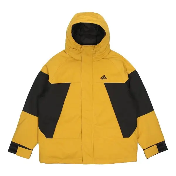 Adidas Cb Bos Logo Jkt Contrast Color Stitching Hooded Down Jacket Yellow