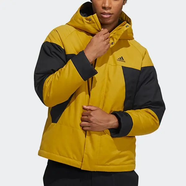Adidas Cb Bos Logo Jkt Contrast Color Stitching Hooded Down Jacket Yellow