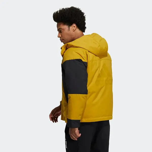 Adidas Cb Bos Logo Jkt Contrast Color Stitching Hooded Down Jacket Yellow