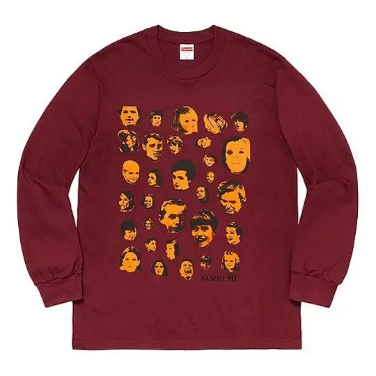 Supreme Fw19 Week 1 Faces L/s Tee Human Face Printing Long Sleeves Red - Wine Red