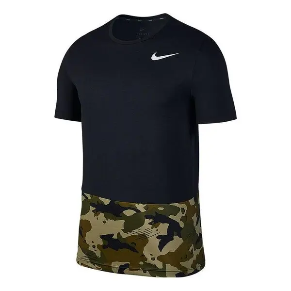 Nike Splicing Camouflage Logo Sports Short Sleeve Black T-shirt - Multi-color