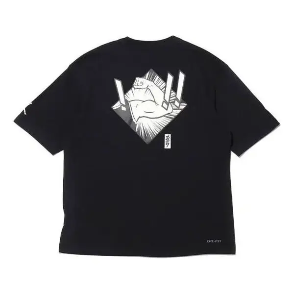 Nike Jordan Dri-fit Zion Basketball Sports Printing Knit Round Neck Short Sleeve T-shirt - Black