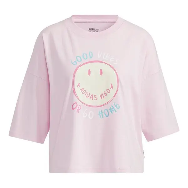 Adidas Neo Graphic Smiley Face Print Cropped T-shirt - Red