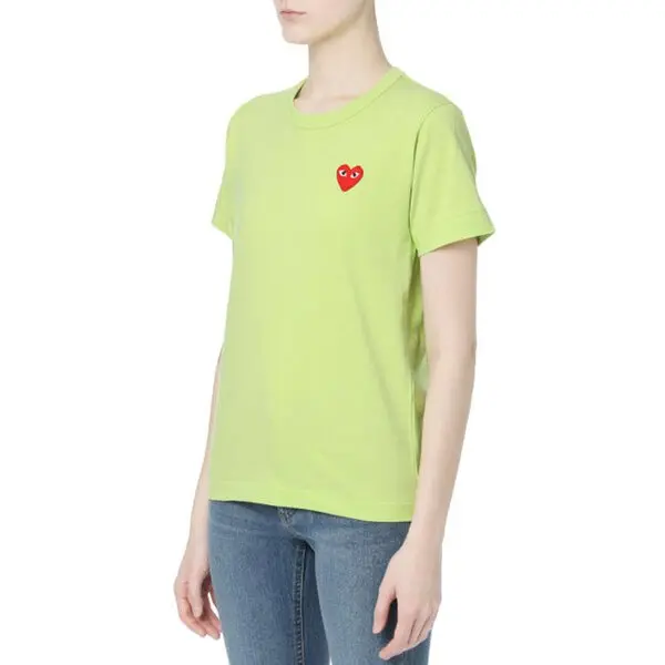 Play Comme Des Garcon Short Sleeve T-shirt With Heart Applique - Green