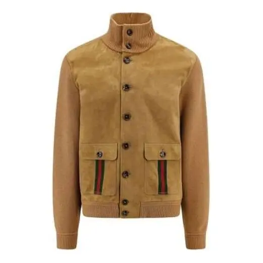 Gucci Suede Bomber Jacket With Web Detail - Camel