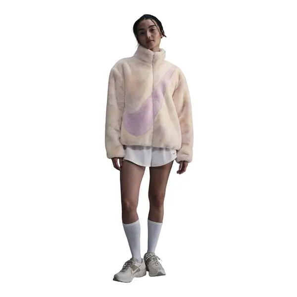 Nike Big Swoosh Faux Fur Jacket - Pink/beige