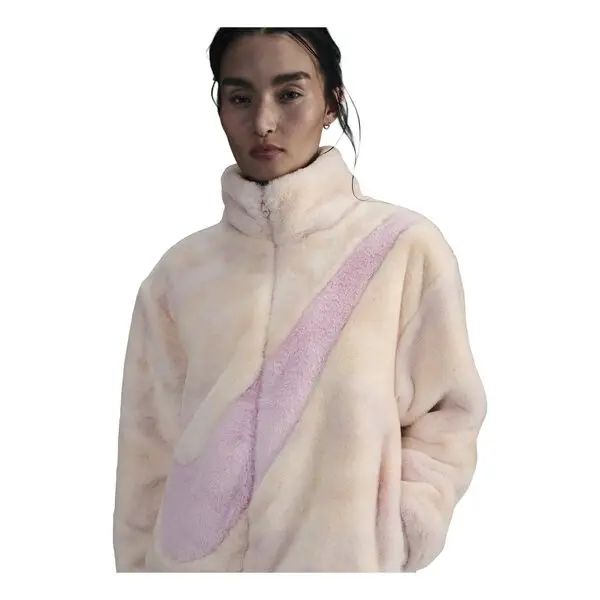 Nike Big Swoosh Faux Fur Jacket - Pink/beige