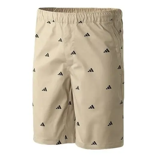Adidas All Over Logo Print Sports Shorts - Brown