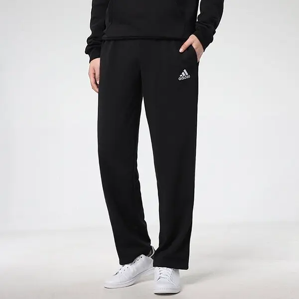Adidas Solid Color Logo Casual Sports Elastic Waistband Long Pants - Black
