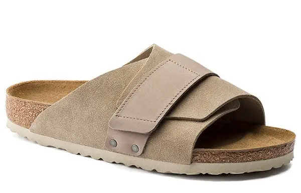 BIRKENSTOCK Kyoto Nubuk Leather Slides - Tan