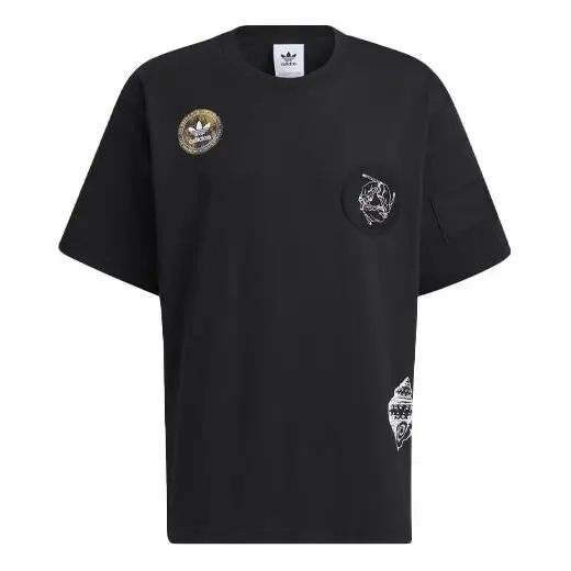 Adidas Originals Pattern Logo Round Neck Short Sleeve - Black
