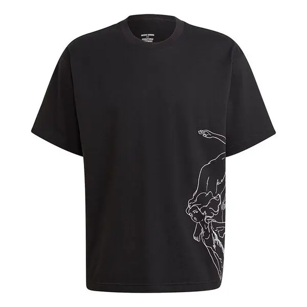 Adidas Originals Artist Tee Ss White Embroidered Sports Round Neck Short Sleeve - Black
