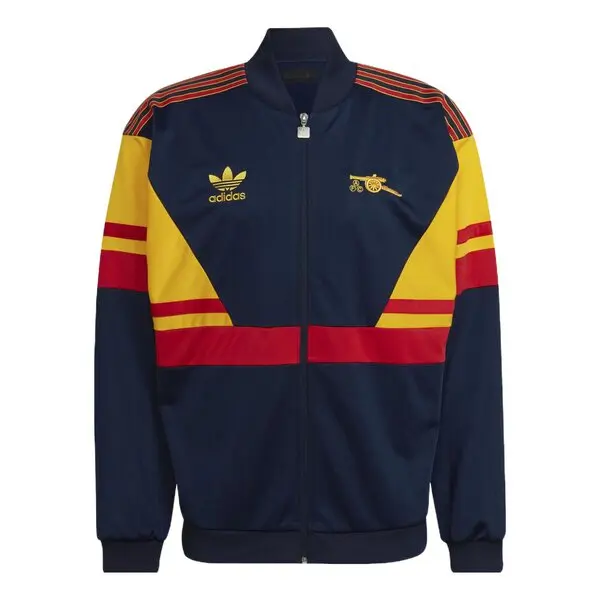 Adidas Originals Colorblock Stripe Logo Embroidered Soccer/football Sports Jacket Arsenal Navy Blue - Default Color