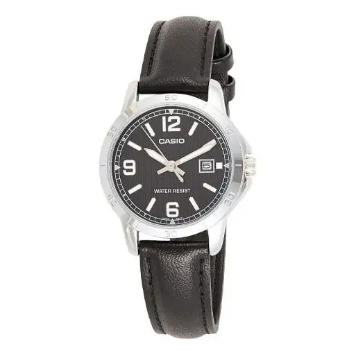 Casio Quartz Analog Watch With Leather Strap - Black