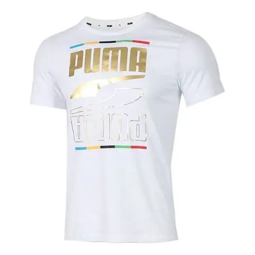 PUMA Casual Sports Bronzing Logo Alphabet Printing Round Neck - White