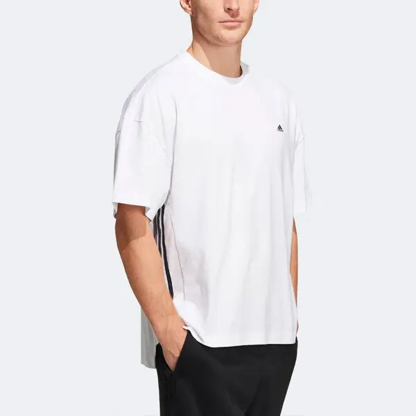 Adidas City Loose T Side Contrasting Colors Round Neck Pullover Short Sleeve White