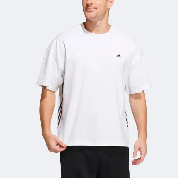 Adidas City Loose T Side Contrasting Colors Round Neck Pullover Short Sleeve White