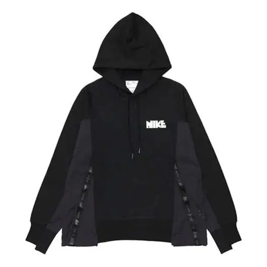 Nike X Sacai Logo Printing Splicing Contrasting Hoodie Asia Sizing - Black