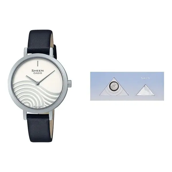 Casio Sheen Analog Leather Strap Watch - Silverblack