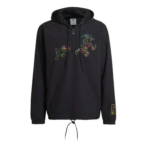 Adidas Originals X Disney Half-zip Pullover Jacket With Large Logo And Cartoon Animal Pattern - Multi-color