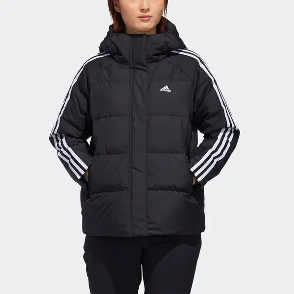 Adidas Padded Hooded Down Jacket With Signature Stripes