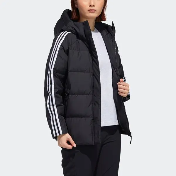 Adidas Padded Hooded Down Jacket With Signature Stripes