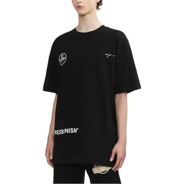 Off-White Arrow Pattern Short Sleeve Loose Fit T-shirt - Black