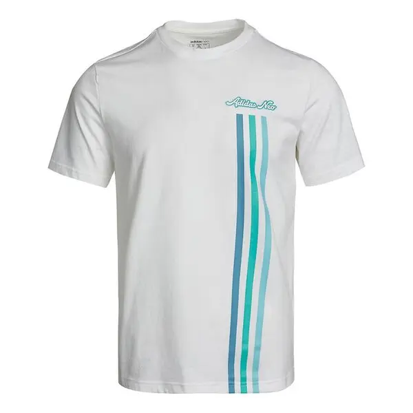 Adidas Neo Stripe Alphabet Printing Round Neck Short Sleeve - White