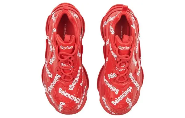 Balenciaga Triple S Allover Logo Sneakers - Red/white