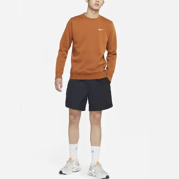 Nike Fleece Lined Embroidered Small Logo Classic Sports Crewneck - Brown
