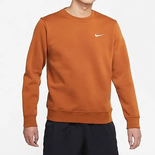 Nike Fleece Lined Embroidered Small Logo Classic Sports Crewneck - Brown