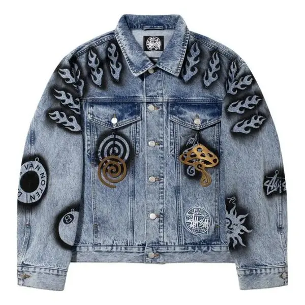 StÜssy X Dries Van Noten Hand-stencilled Denim Jacket - Blue