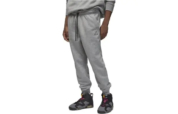 JORDAN Solid Color Embroidered Drawstring Casual Pants/trousers Grey
