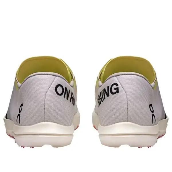On Cloudspike Amplius 2 Running Spikes - White/yellow/raspberry