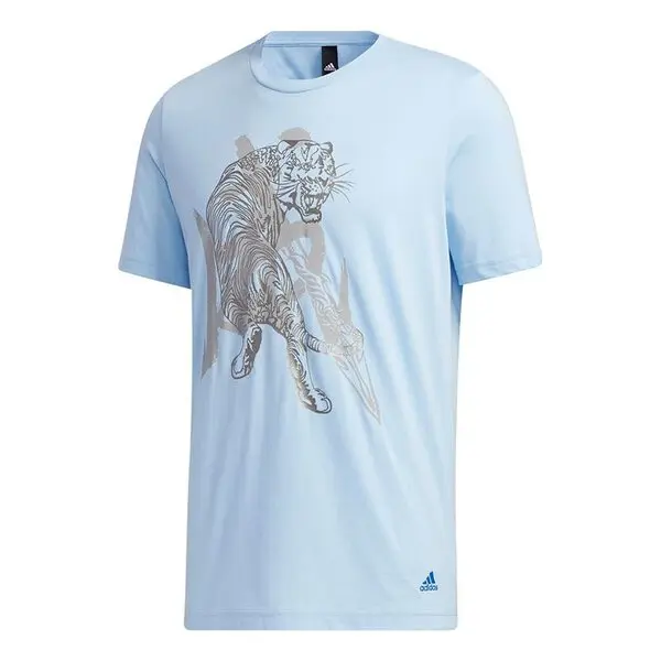 Adidas Wj Gfx Tee Series Printing Sports Round Neck Short Sleeve - Blue