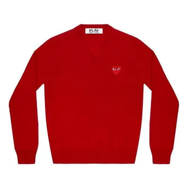 Play Comme Des Garcon V-neck Long Sleeve T-shirt With Emblem - Red