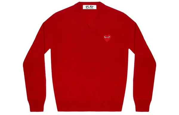 Play Comme Des Garcon V-neck Long Sleeve T-shirt With Emblem - Red