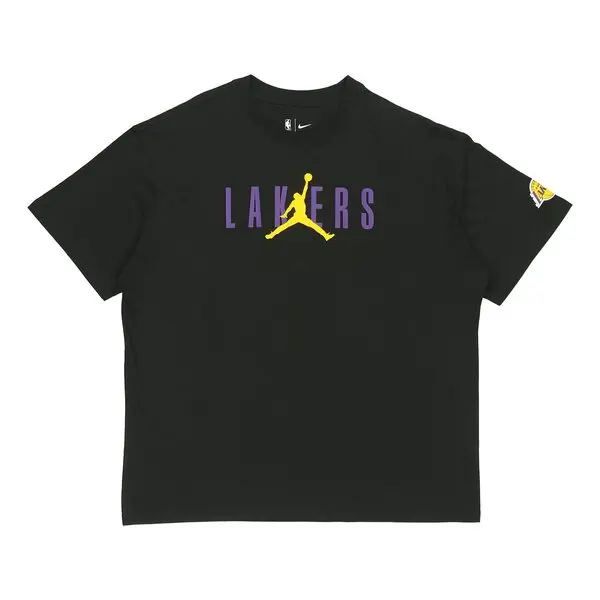 JORDAN Nba Los Angeles Lakers Alphabet Printing Basketball Sports Round Neck Short Sleeve - Black
