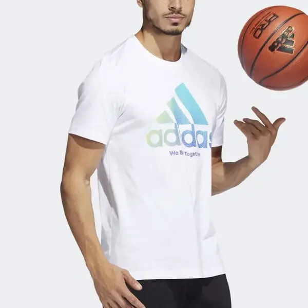 Adidas Alphabet Large Logo Round Neck Short Sleeve White T-shirt