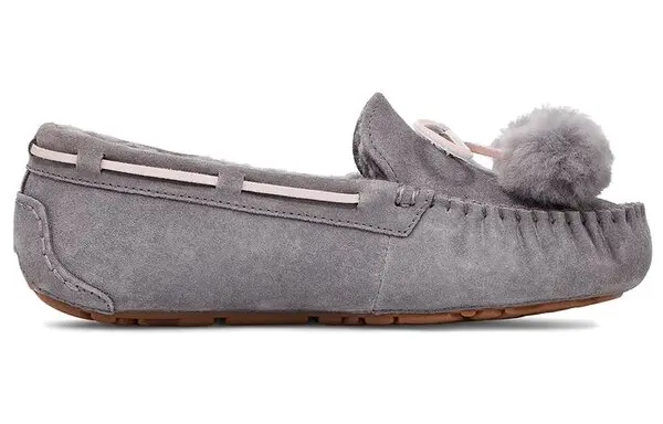 UGG Dakota Bow Pom Moccasin Slippers - Shade Grey
