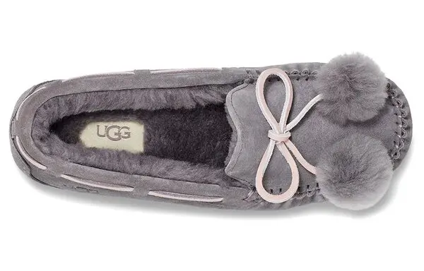 UGG Dakota Bow Pom Moccasin Slippers - Shade Grey