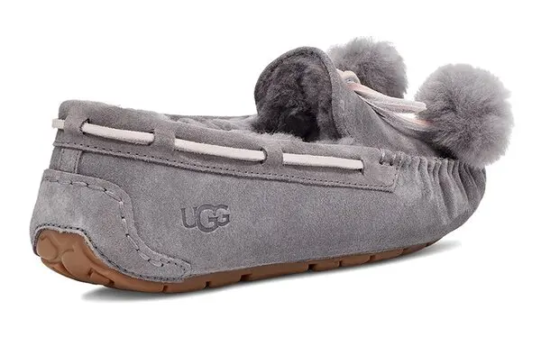 UGG Dakota Bow Pom Moccasin Slippers - Shade Grey