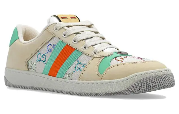 Gucci Gg Crystals Screener Sneakers - Beige/green/orange